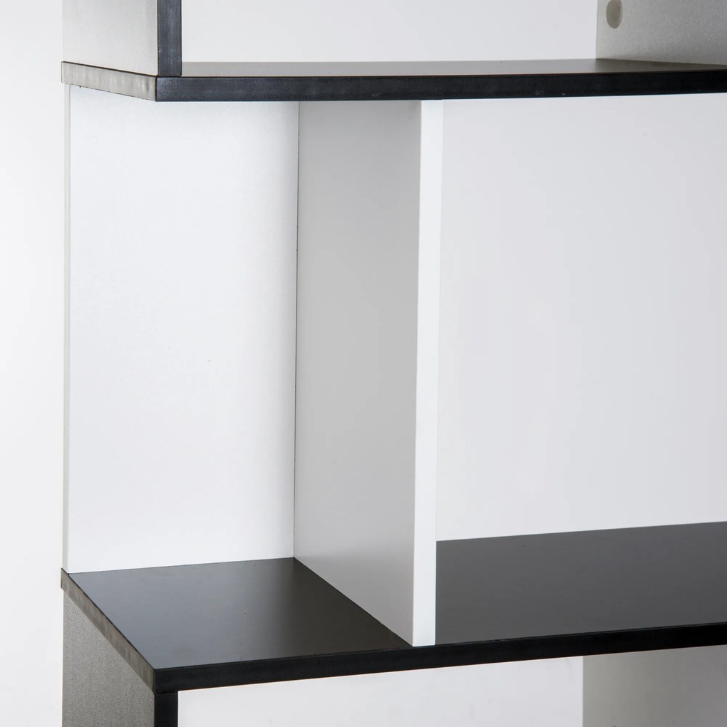 HOMCOM 5-patrová knihovna ve tvaru S, moderní design pro obývací pokoj a kancelář 60x24x184,5 cm Černá a bílá