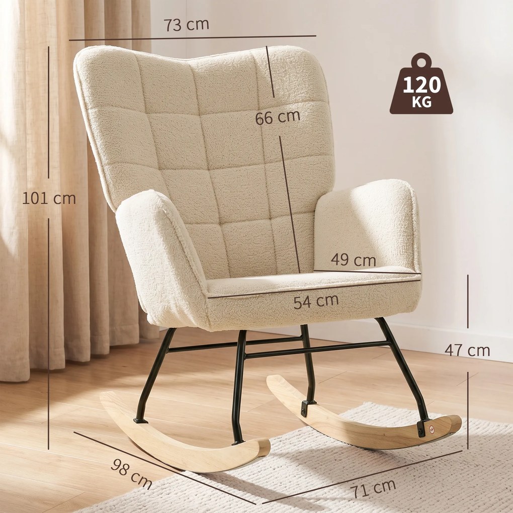 HOMCOM Houpací křeslo Houpací křeslo, akcentové křeslo, relaxační křeslo s berberským rounem, do 120 kg, béžové, 71x92x101 cm| Aosom