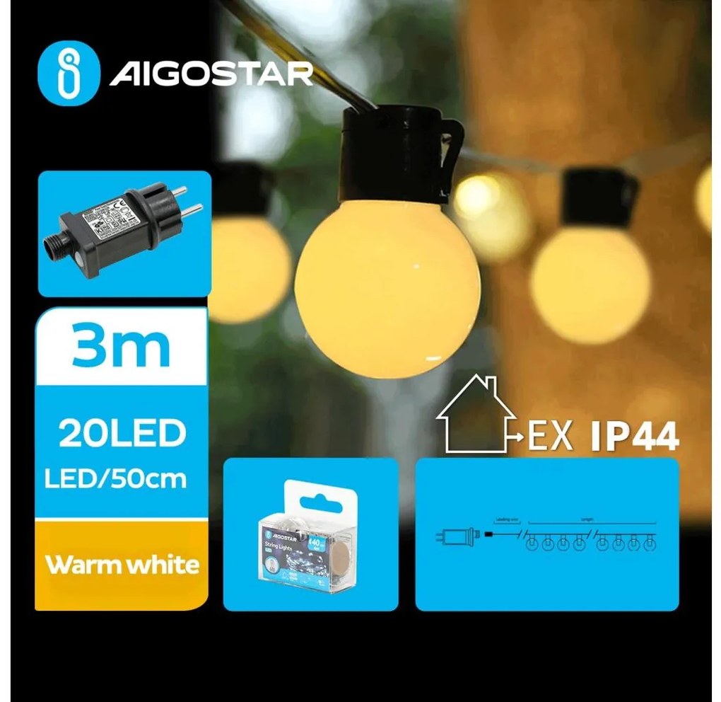 Aigostar - LED Venkovní dekorační řetěz 20xLED/3m IP44 teplá bílá