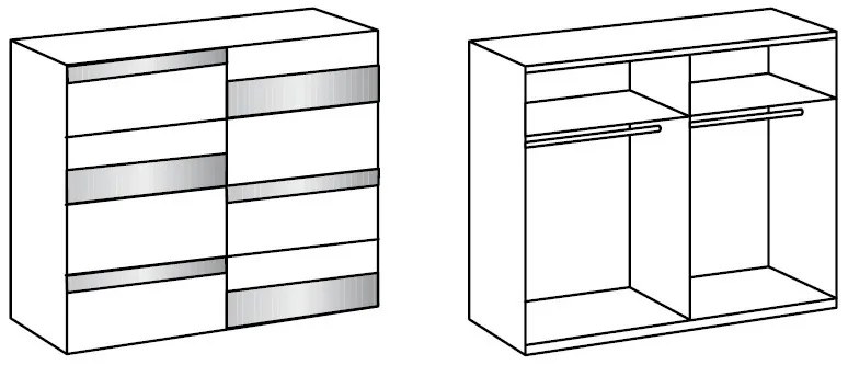 Šatní skříň Monaco, 225 cm, bílá/šedé sklo