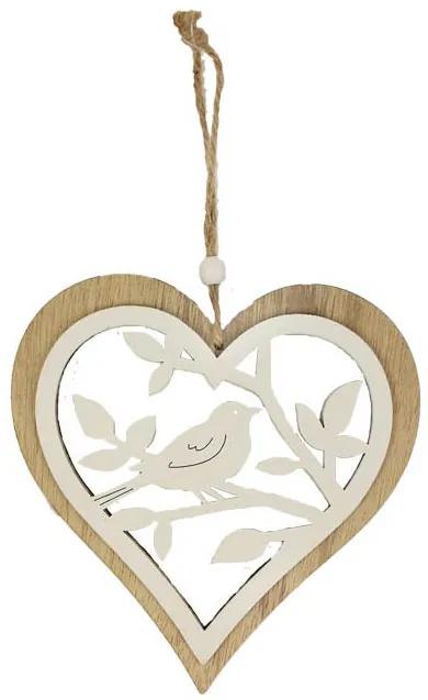 Srdce s ptáčkem, dřevěná dekorace | BIANO