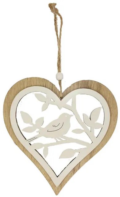 Srdce s ptáčkem, dřevěná dekorace