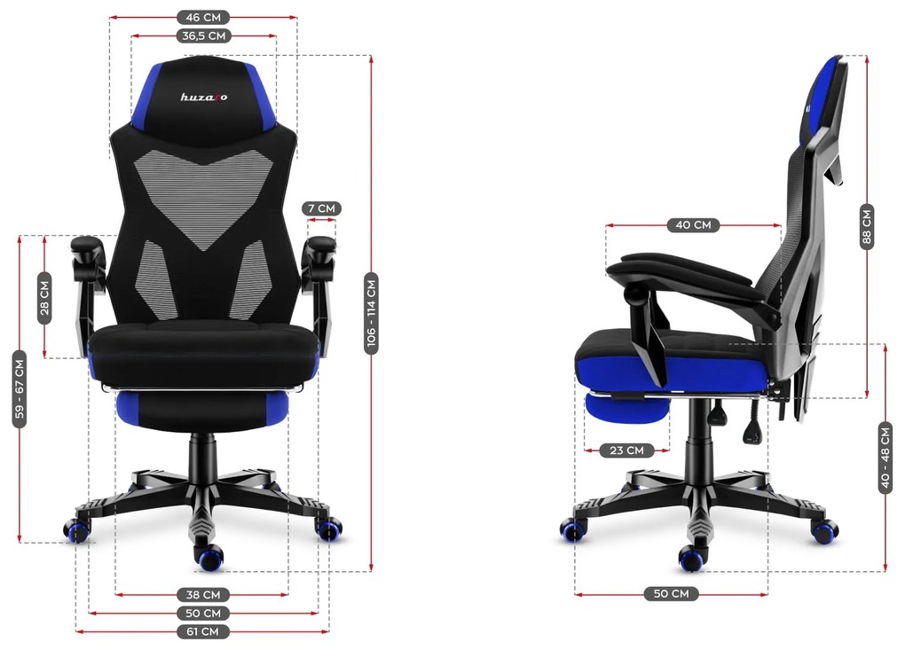 Ergonomické herní modré křeslo s opěrkou nohou COMBAT 3.0