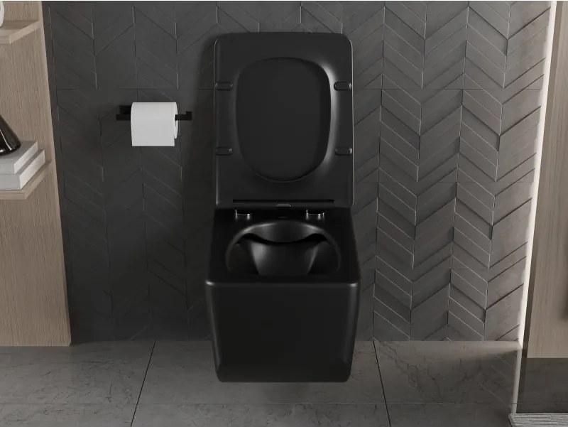 Mexen Vera wc mísa Rimless se sedátkem s pomalým zavíráním slim, duroplast, černá matná - 30164070