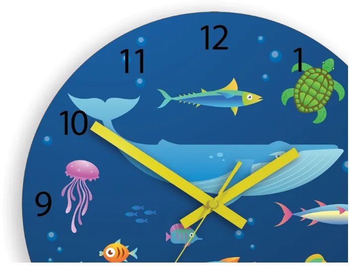 M.Clock Dětské nástěnné hodiny zvířata oceánu 30x30cm modré