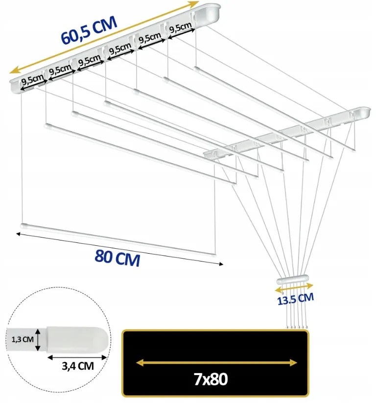 Erga Erga, stropní věšák na sušení prádla 7x80 cm, bílé, ERG-SEP-10SUSSUF0087P