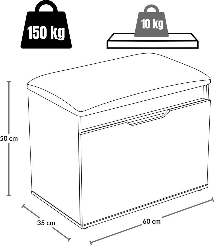 Botník s sedákem a úložným prostorem VIRA, 60 x 50 x 35 cm, hnědá