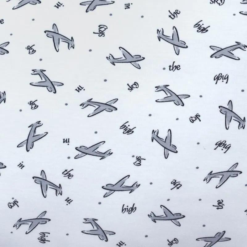SCANquilt povlečení JERSEY letadla bílošedá 140 x 200/70 x 90 cm