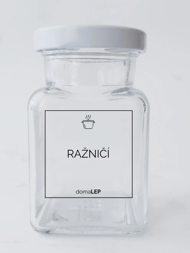 Samolepka na kořenky RAŽNIČÍ průhledná 5 × 5 cm základní písmo