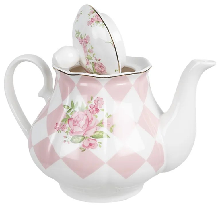 Bílo-růžová porcelánová konvička se vzorem růžiček Sweet Roses – 1000 ml