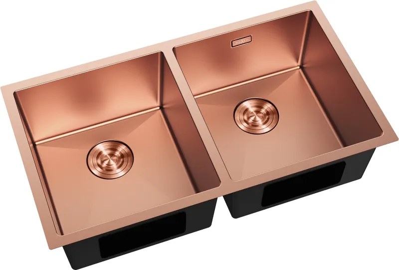 Mexen Binox, 2-komorový nerezový dřez 800 x 450 mm, broušená měď, 6421802000-65