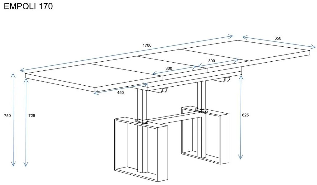 konferenční stolek rozkládací a zvedací EMPOLI 65x110/170