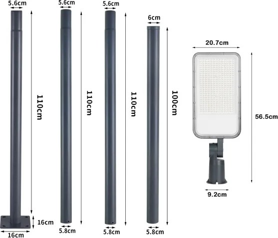 Brilagi-LED Venk. lampa se sloupem a kl. 4 m URBANLIGHT LED/200W/230V antr. IP65