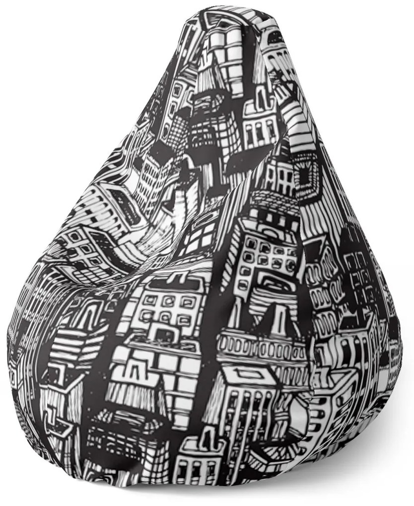 Sablio Sedací vak Pear Kreslené mrakodrapy - 70 x 95 x 15 cm
