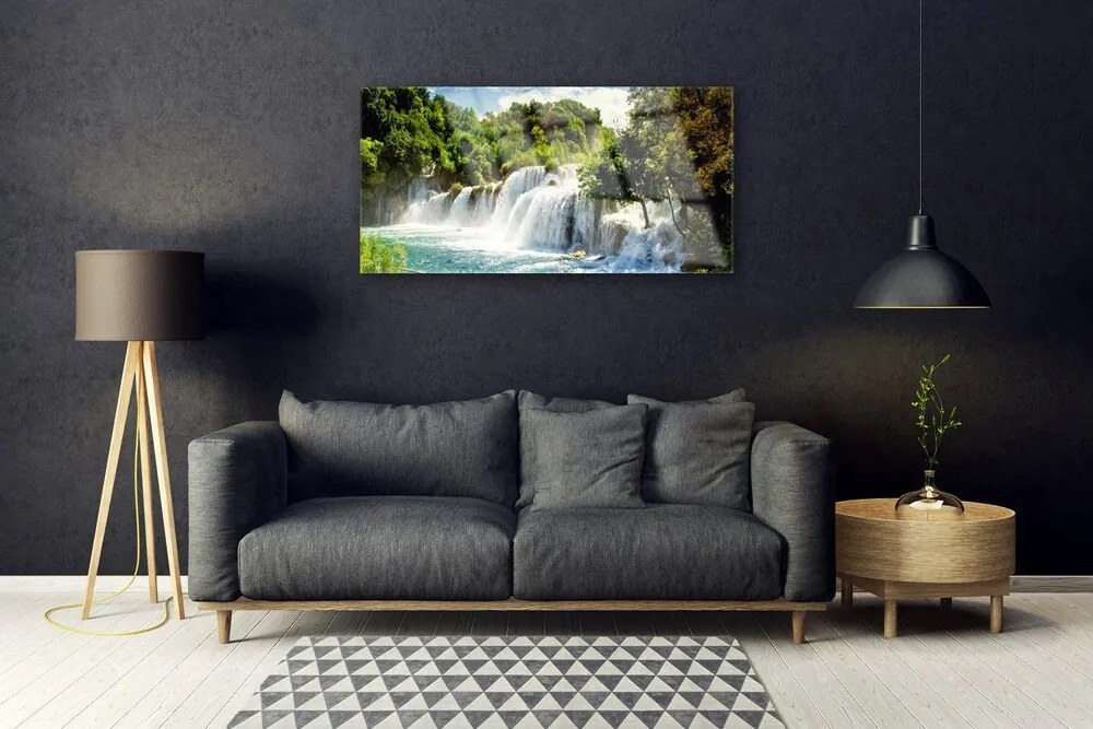 Obraz na skle Vodopád Příroda Les 120x60 cm