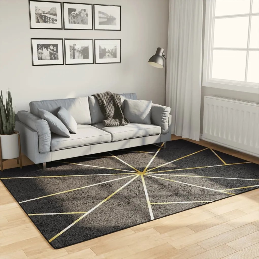 Koberec pratelný černý a zlatý 160 x 230 cm protiskluzový 136618