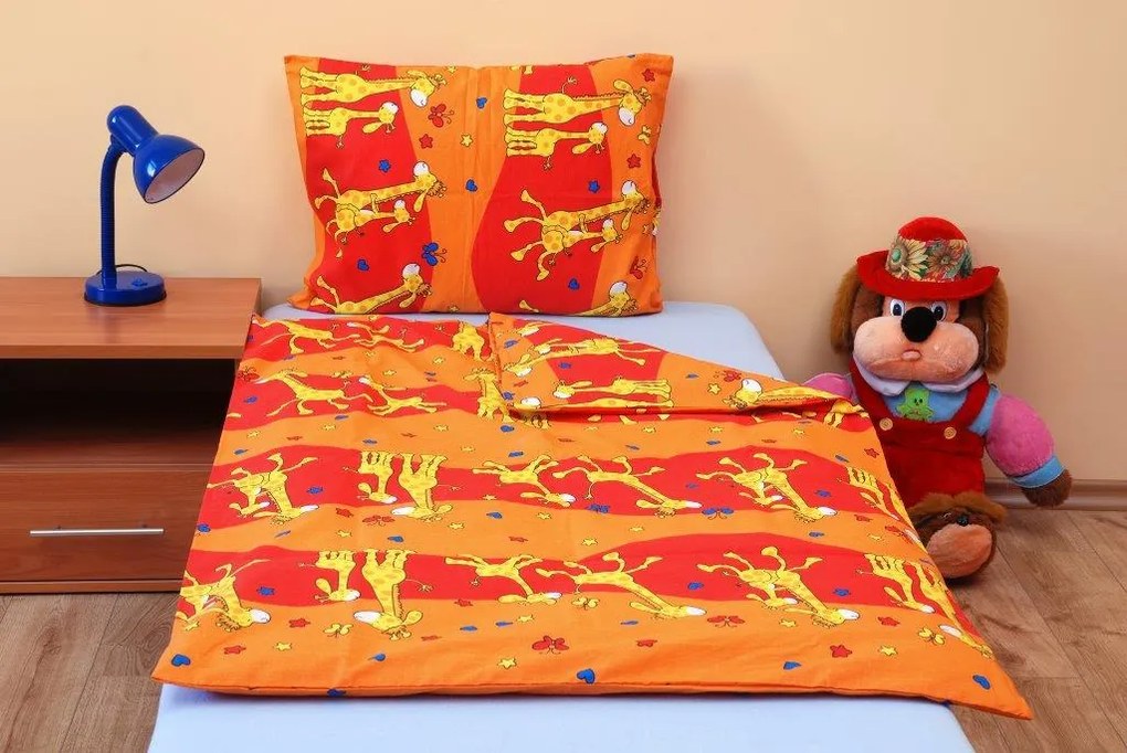 Brotex Povlečení dětské bavlna velká postel Žirafa oranžová, Výběr zapínání: zipový uzávěr