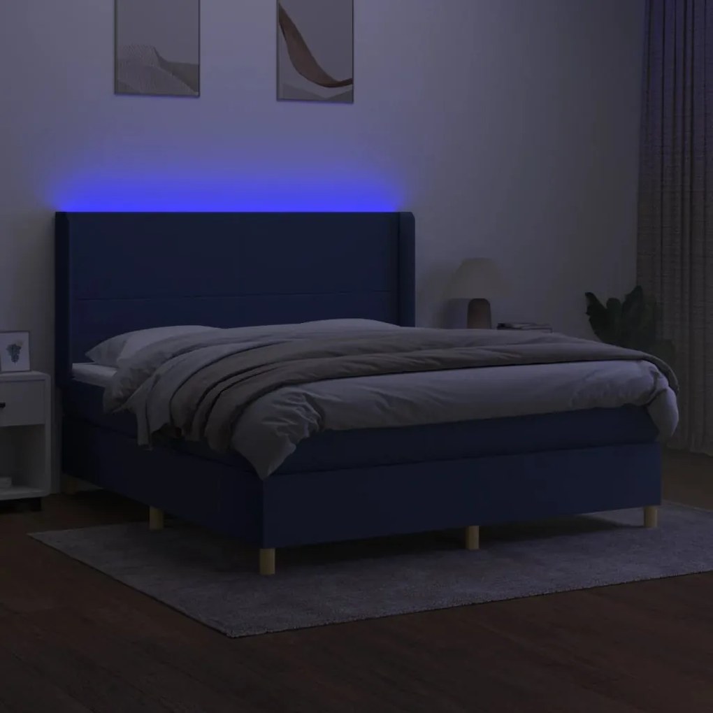 Box spring postel s matrací a LED modrá 160x200 cm textil 3138731