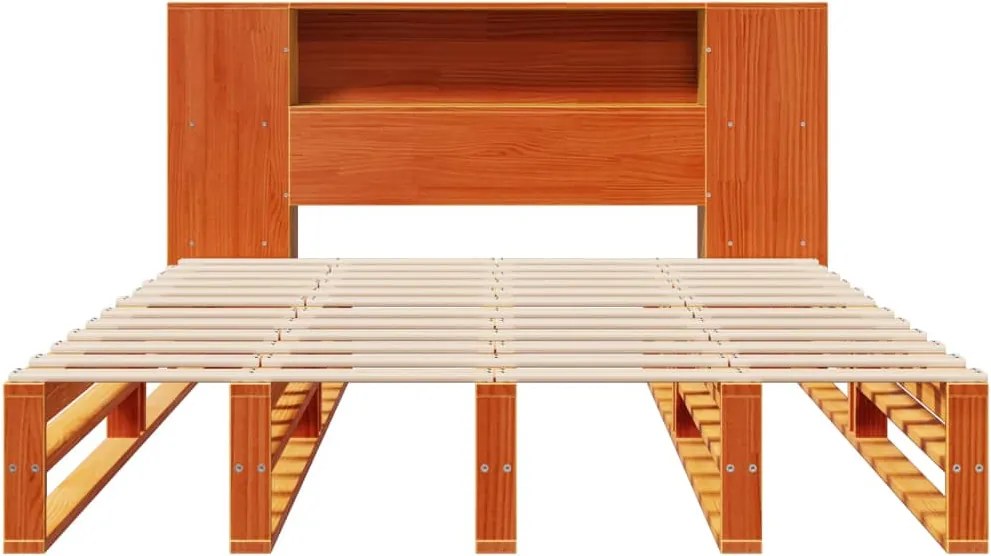 Postel s knihovnou bez matrace hnědá 135 x 190 cm masivní dřevo 3323895