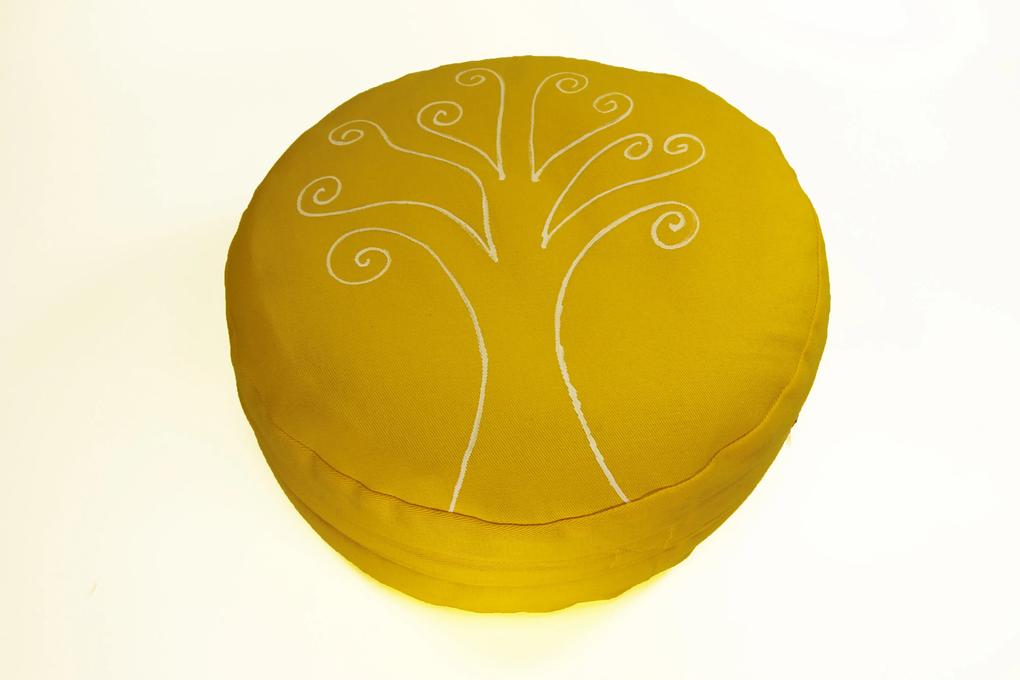 S radostí - vlastní výroba Meditační polštář strom života - žlutý Velikost: ∅30 x v18 cm