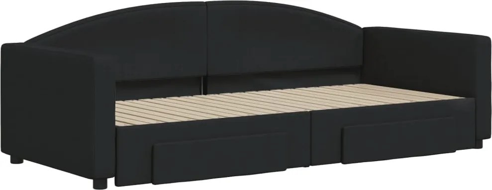 Válenda s přistýlkou a zásuvkami černá 90 x 200 cm textil 3197226