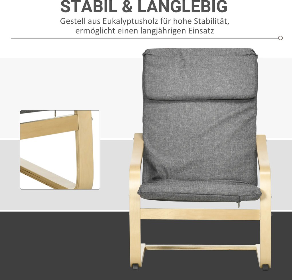 HOMCOM Relaxační křeslo polohovatelné s polštářem Otočná židle jídelní židle vzhled lnu tmavě šedá bříza 66,5x80x99cm do obývacího pokoje | Aosom.de
