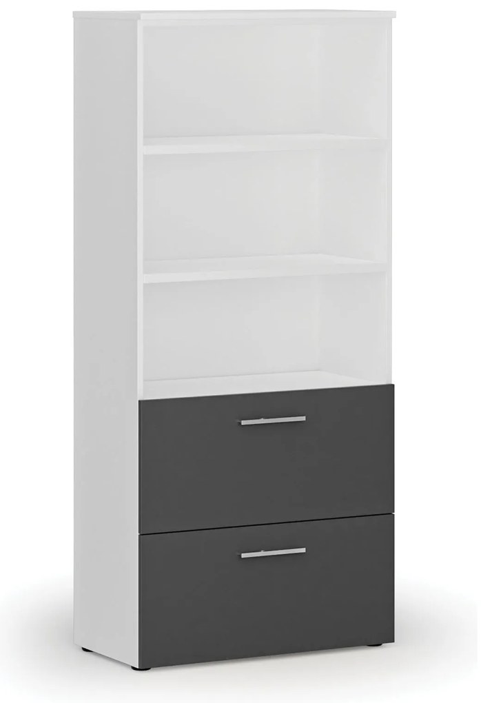 Skříň se zásuvkami pro závěsné složky PRIMO WHITE, 800 x 420 x 1781 mm, bílá/grafit
