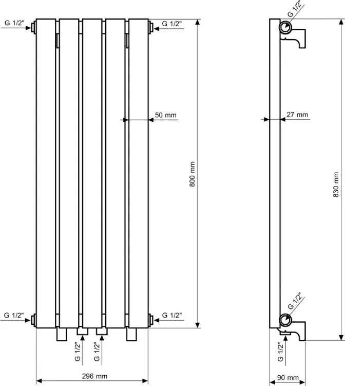 Gamma Verto, topné těleso 296x800 mm, 303 W, bílá matná, GMA-VER-80296-WH