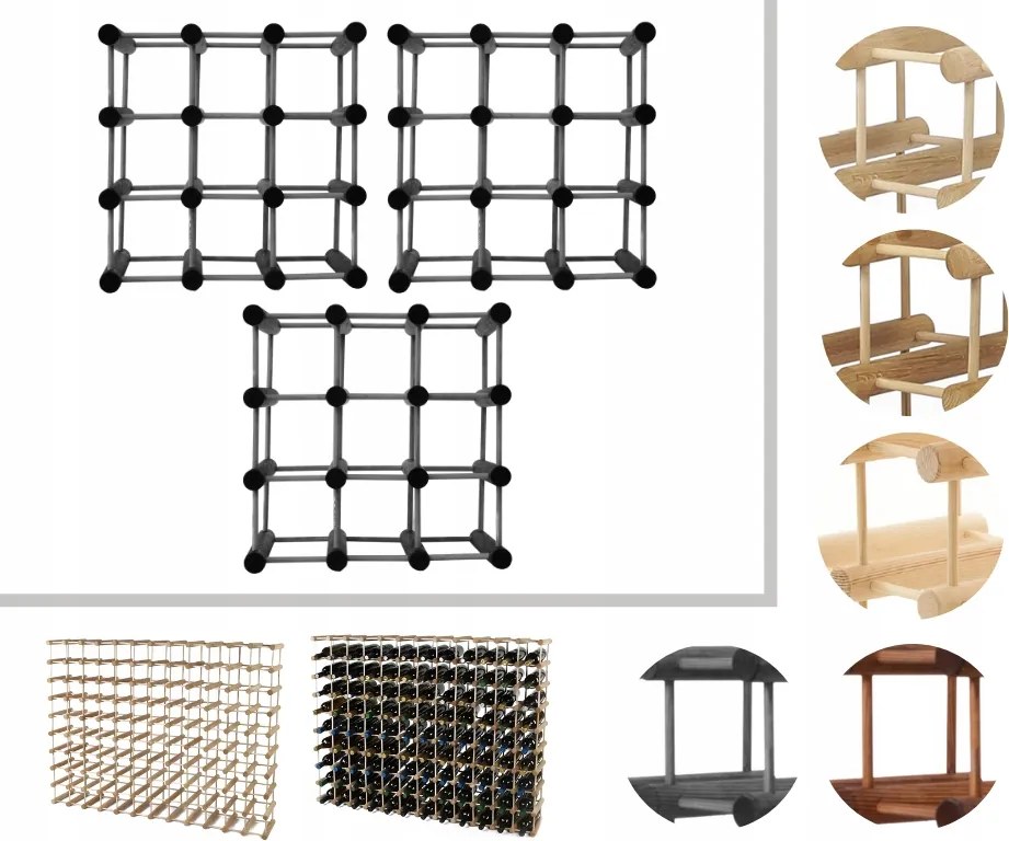 Regál na víno dřevěný stojan na víno Modulární regál na alkohol 27+6 bot