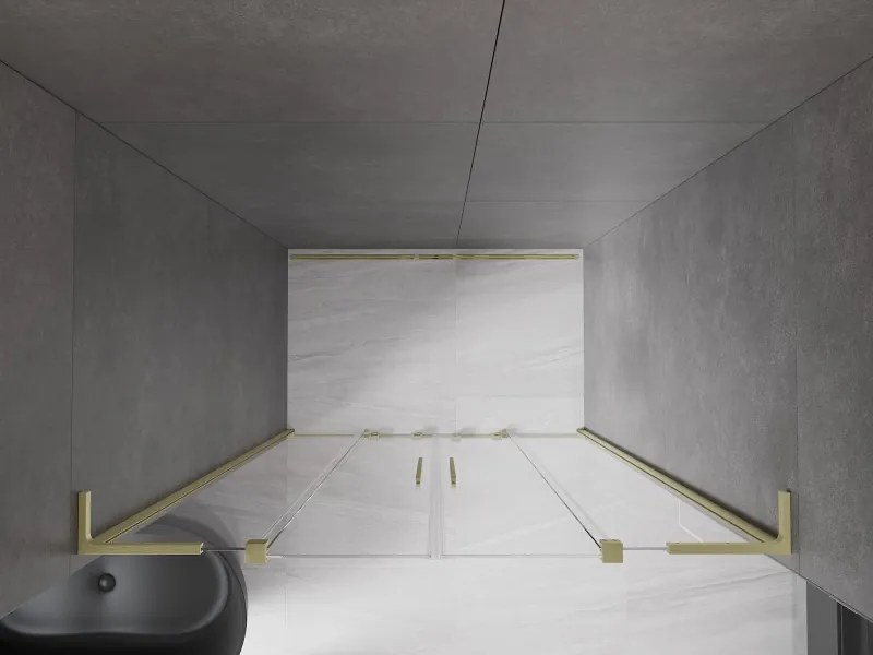 Mexen Velar L Duo, posuvné sprchové dveře do otvoru 150 cm, 8mm čiré sklo, zlatá matná, 871-150-003-02-55