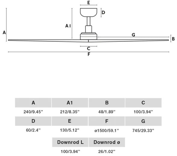FARO 34282 -Stropní ventilátor KLIM L borovice/černá pr. 150 cm+dálkové ovládání