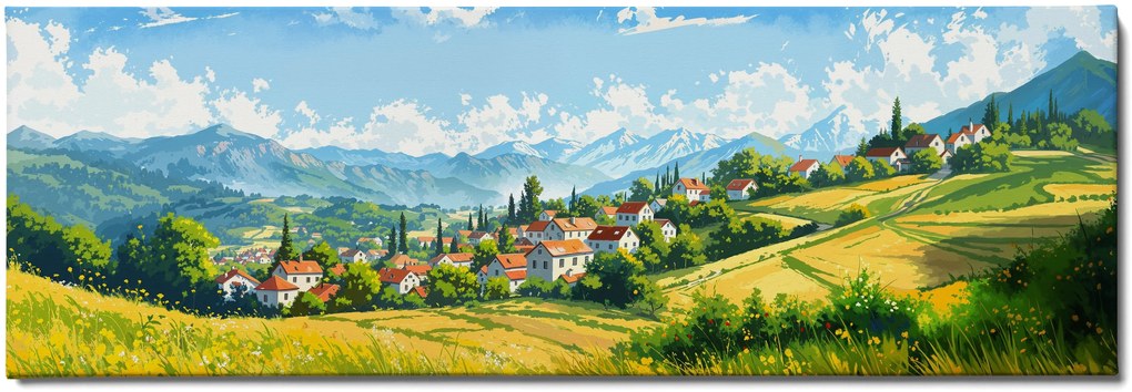 Obraz na plátně - Malebná vesnička Obersdorf FeelHappy.cz Velikost obrazu (šířka x výška): 60 x 20 cm