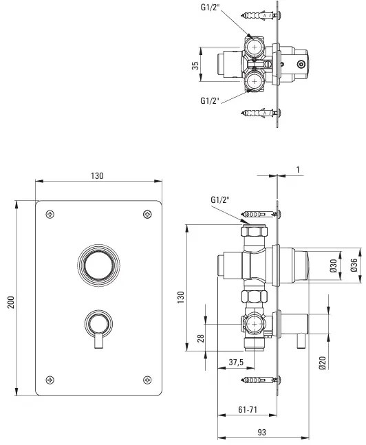 Deante Shower mixer, self-closing, concealed - with temperature control