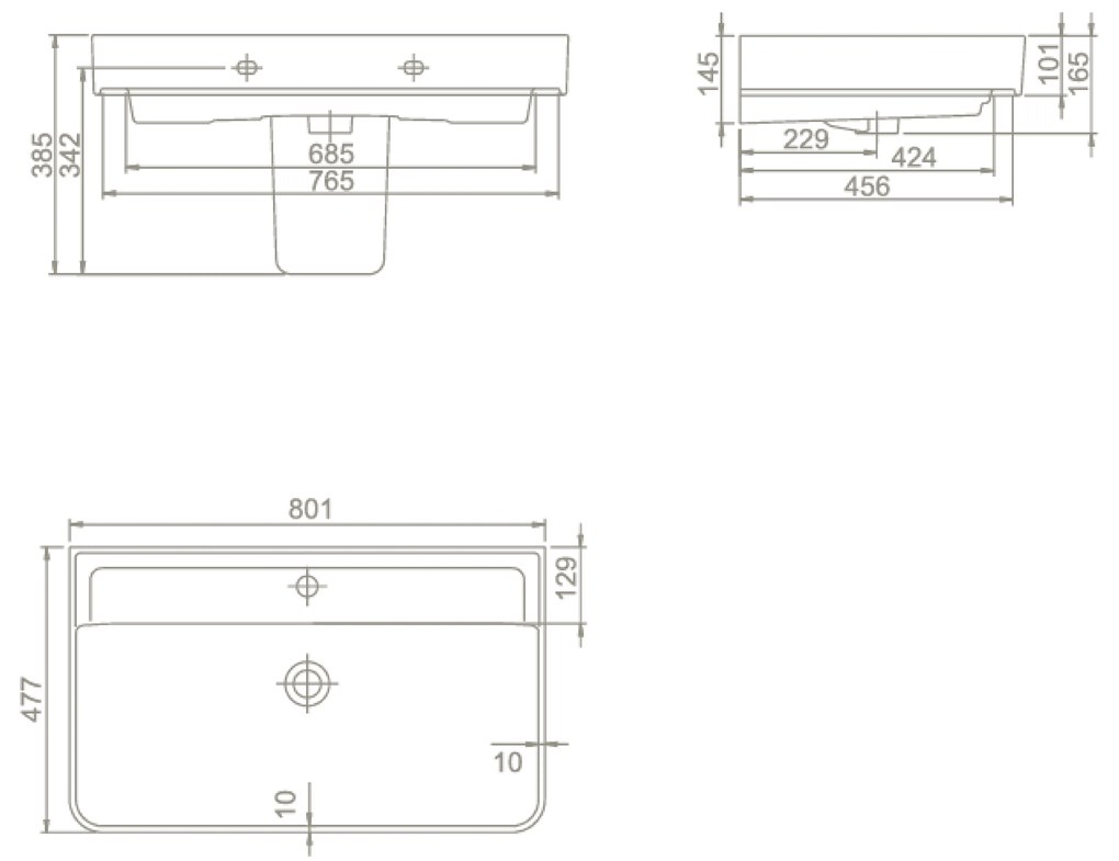 Sapho Sapho, GALI keramické umyvadlo 80x48 cm, bílá, TU0174