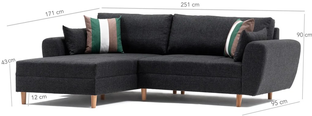 Hanah Home Rohová pohovka IGOR tmavě šedá levá 825BLC1384