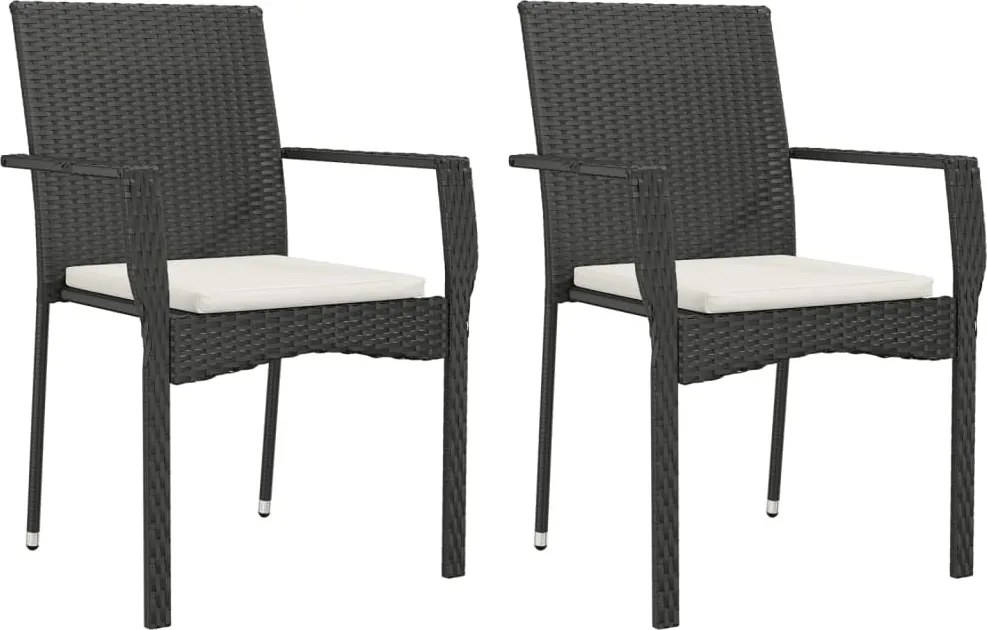 3dílný zahradní jídelní set s poduškami černý polyratan 3184987