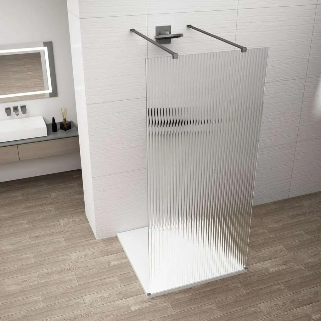 Polysan Esca - Sprchová stěna Walk-In 100x210 cm, Antidrop, sklo Flute/gun metal ES1310-12