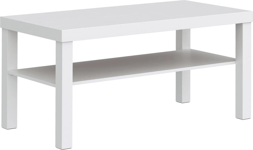HOMCOM konferenční stolek do obývacího pokoje, obdélníkový odkládací stolek se 2 úrovněmi a odkládací přihrádkou, 90x45x44,5 cm, bílá