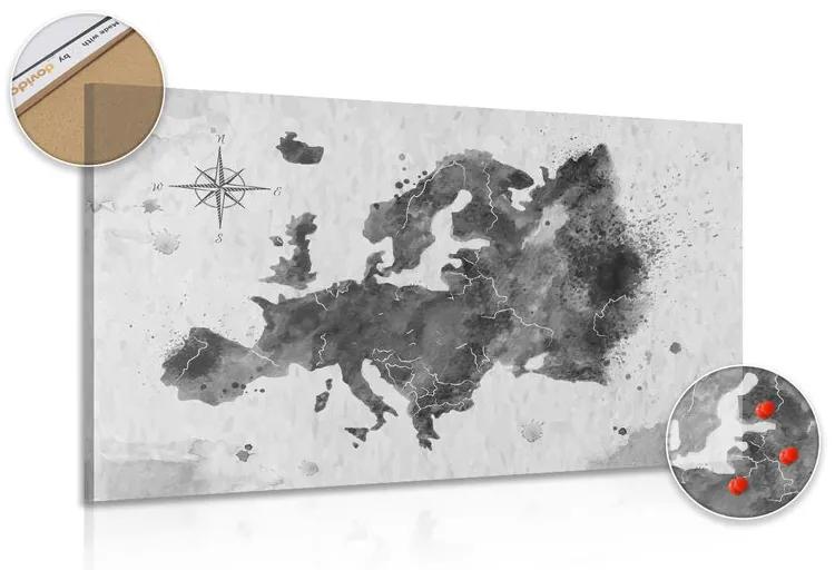 Obraz na korku retro mapa Evropy v černobílém provedení