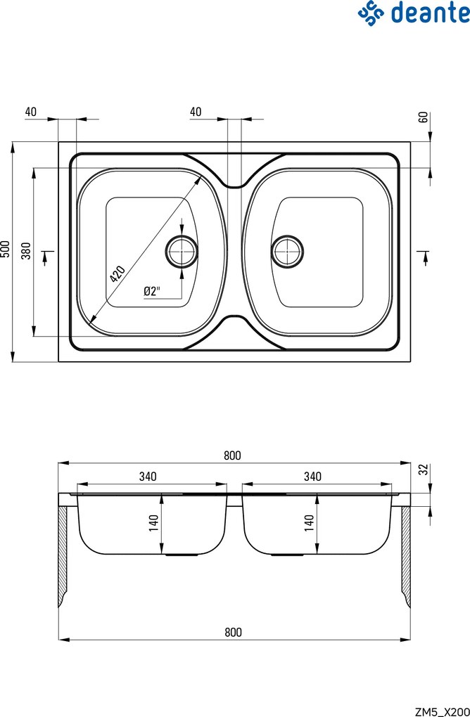 Deante Dřez Tango 2 komory, nerez - ZM5 0200