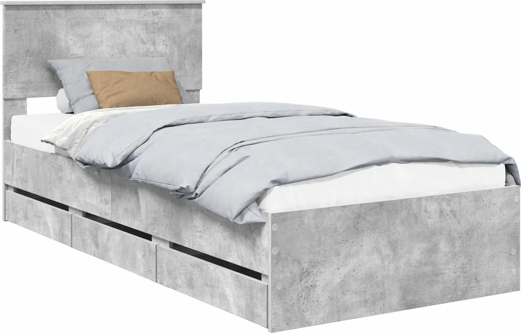 Rám postele s čelo Betonově šedá 90 x 200 cm Inženýrské dřevo 3410745