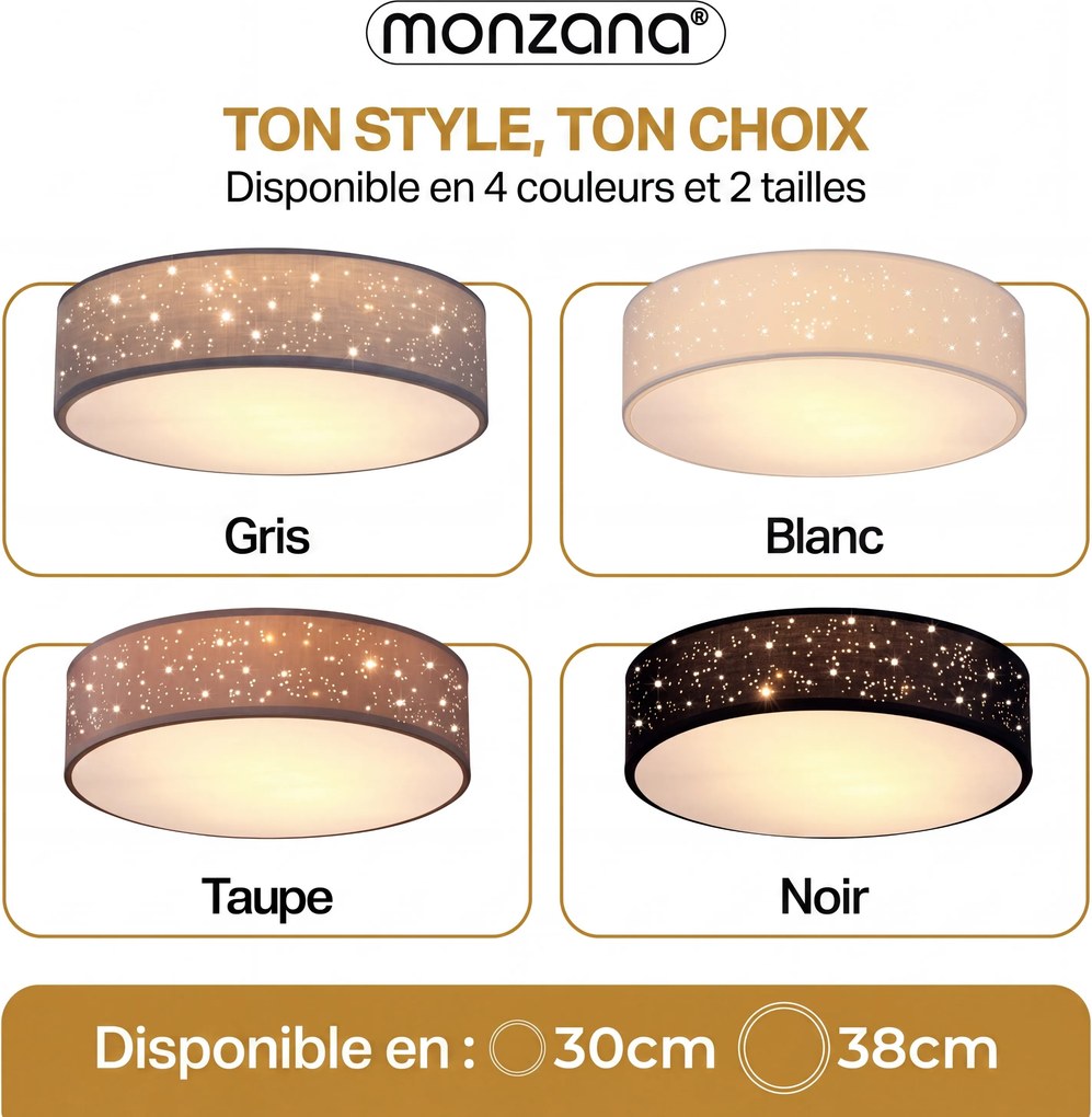 Stropní svítidlo šedohnědý textil Ø38cm hvězdná obloha