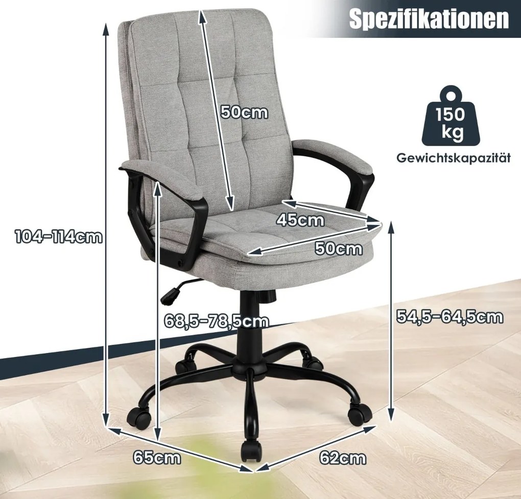 Costway Ergonomická kancelářská židle s područkami a kolečky Výškově