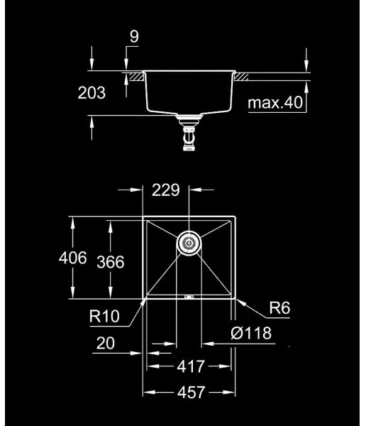 GROHE 31653AP0 - Dřez K700U 457 × 406 mm kámen/černá