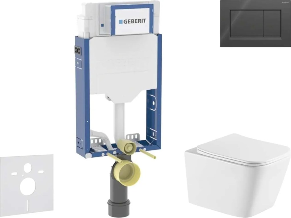 Geberit Kombifix - Set předstěnové instalace, klozetu Arkas I a sedátka softclose, tlačítko Sigma20, černá lesk/černá mat SANI15CA5167