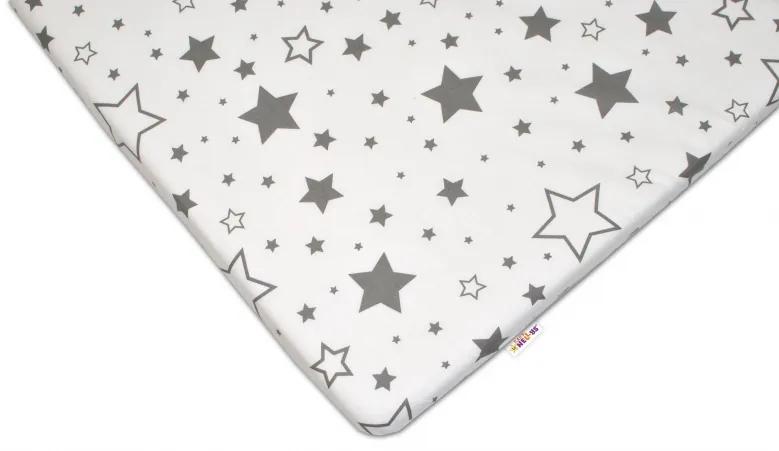 Baby Nellys Baby Nellys Bavlněné prostěradlo 60x120 cm - Šedé hvězdy a hvězdičky - bílé