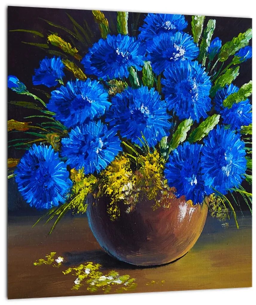 Obraz modrých květů ve váze (30x30 cm) | BIANO