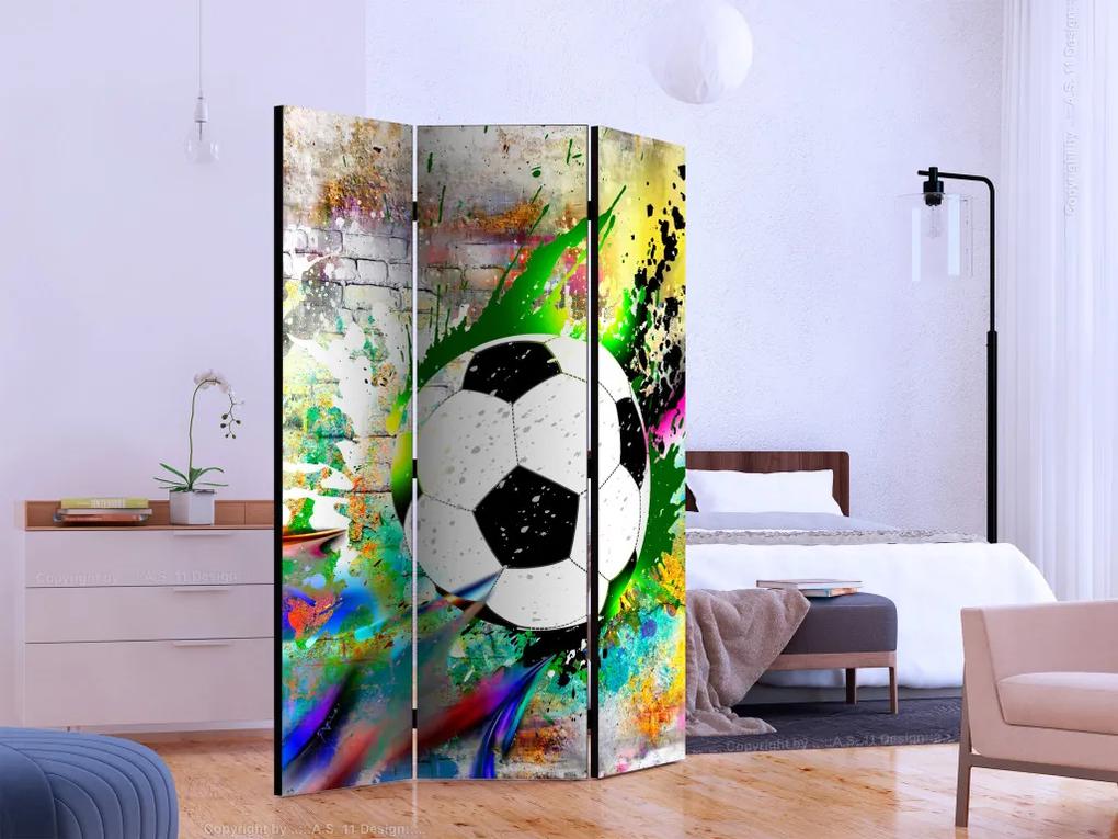 Pokojová zástěna Městská hra (3-dílný) - fotbal a barevné pozadí z cihel