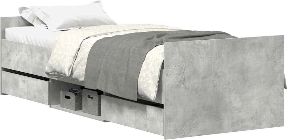 Rám postele s hlavovým a nožním čelem betonově šedý 100x200 cm 3203799