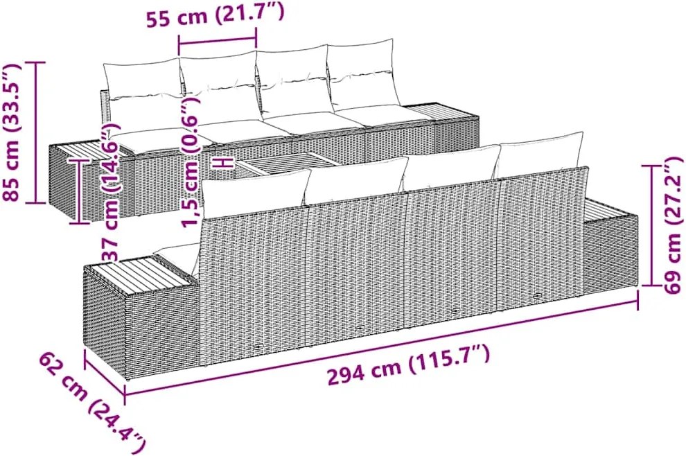 Sada zahradních pohovek 9 ks Černá Poly ratan 3348048